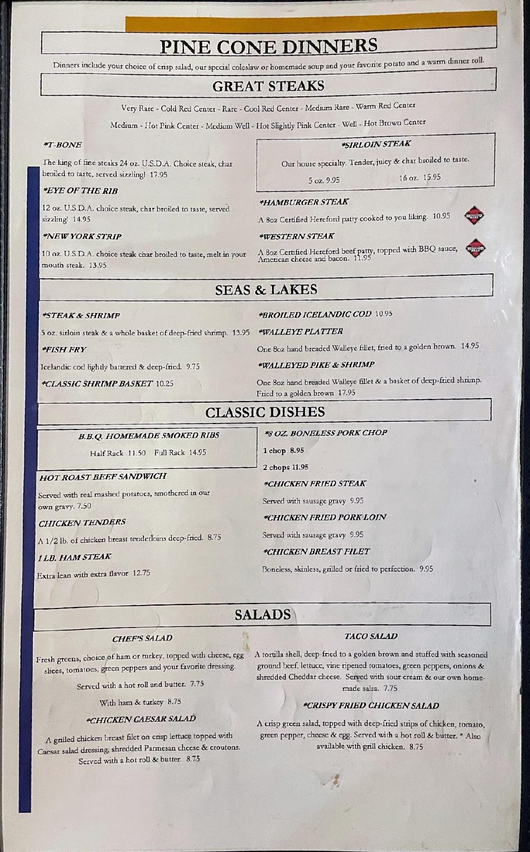 Menu at Pine Cone Restaurant, Johnson Creek