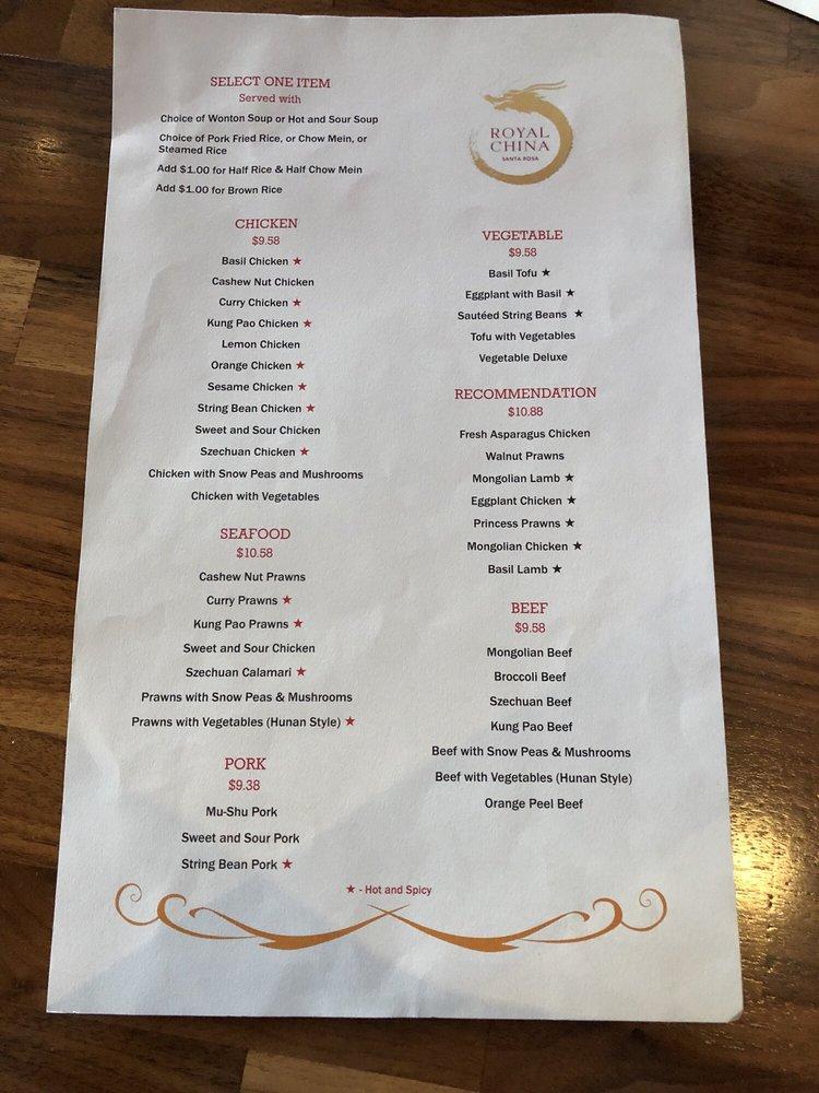 Menu at Royal China Restaurant, Santa Rosa