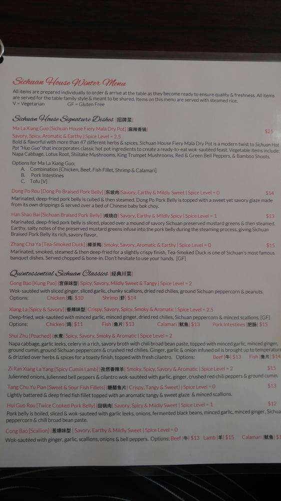 Menu at Sichuan House restaurant, San Antonio