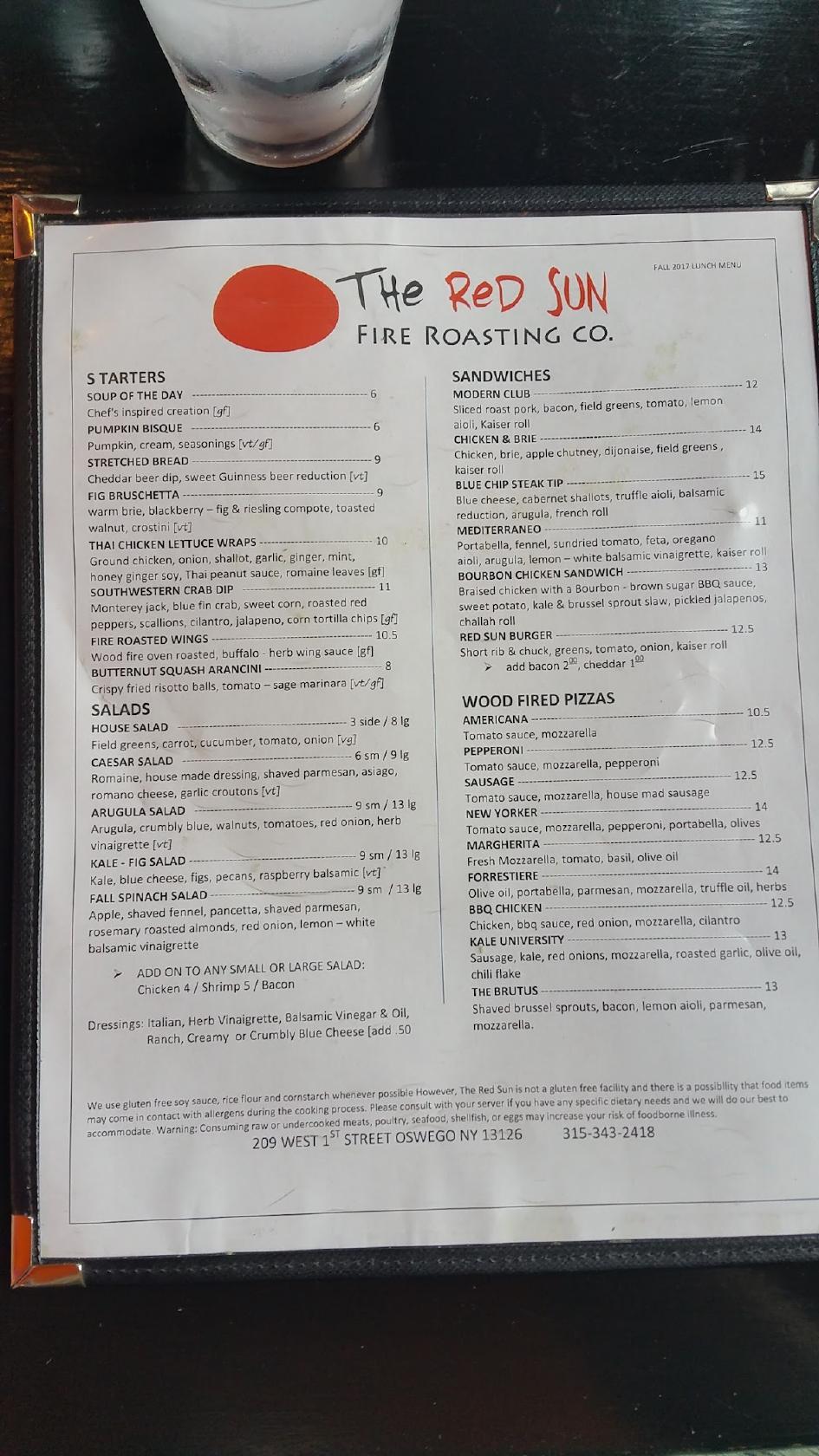 Menu at The Red Sun Fire Roasting Co. pub & bar, Oswego