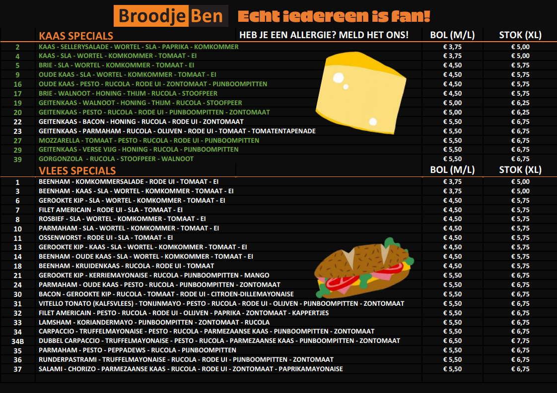 Speisekarte von Broodje Ben Leiden, Leiden