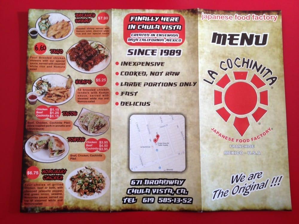 Menu at La Cochinita restaurant, Chula Vista