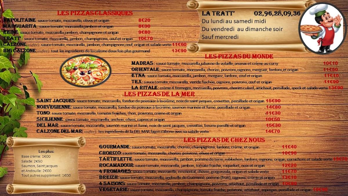 Menu au La Tratt pizzeria, Loudéac
