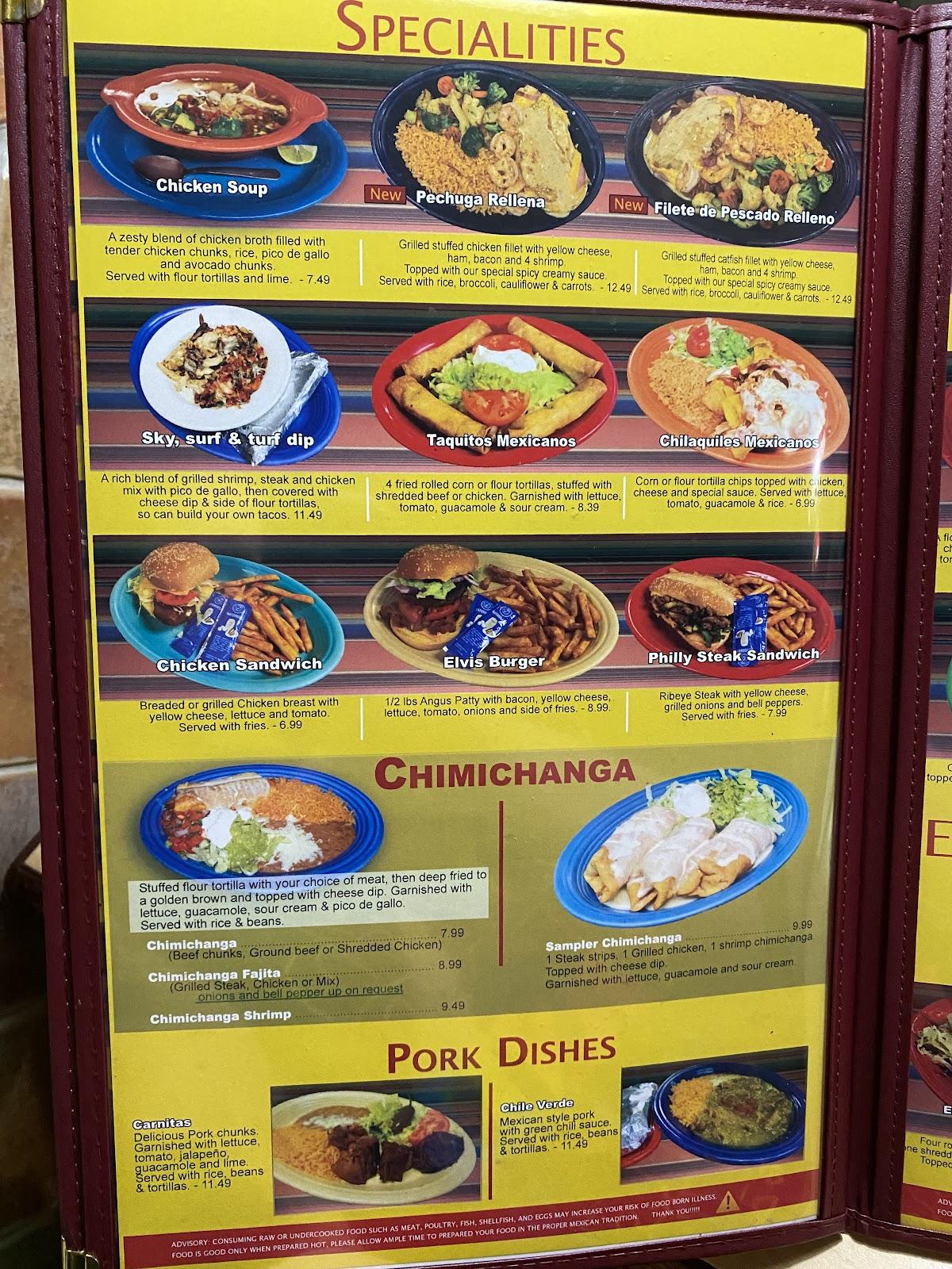 Menu at Los Toros restaurant, Guntown, MS-145