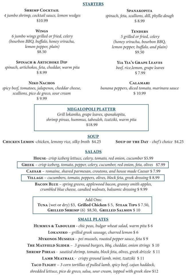 Menu at Niko Bar and Grill, West Bridgewater