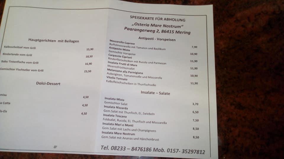 Speisekarte von Trattoria Mama Leone restaurant, Mering