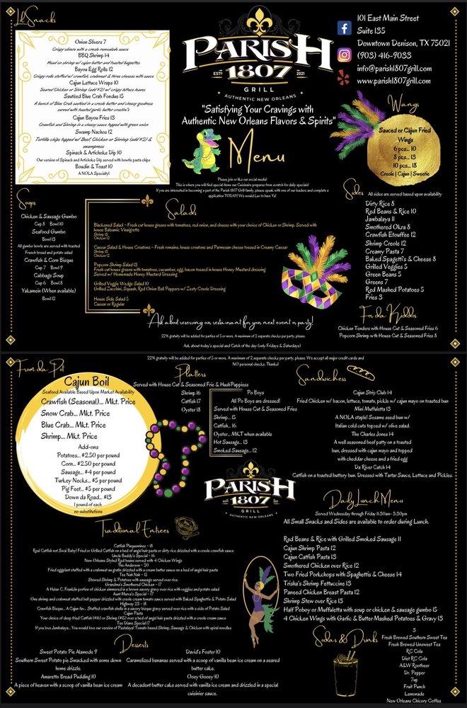 Menu at Parish 1807 Grill desserts, Durant