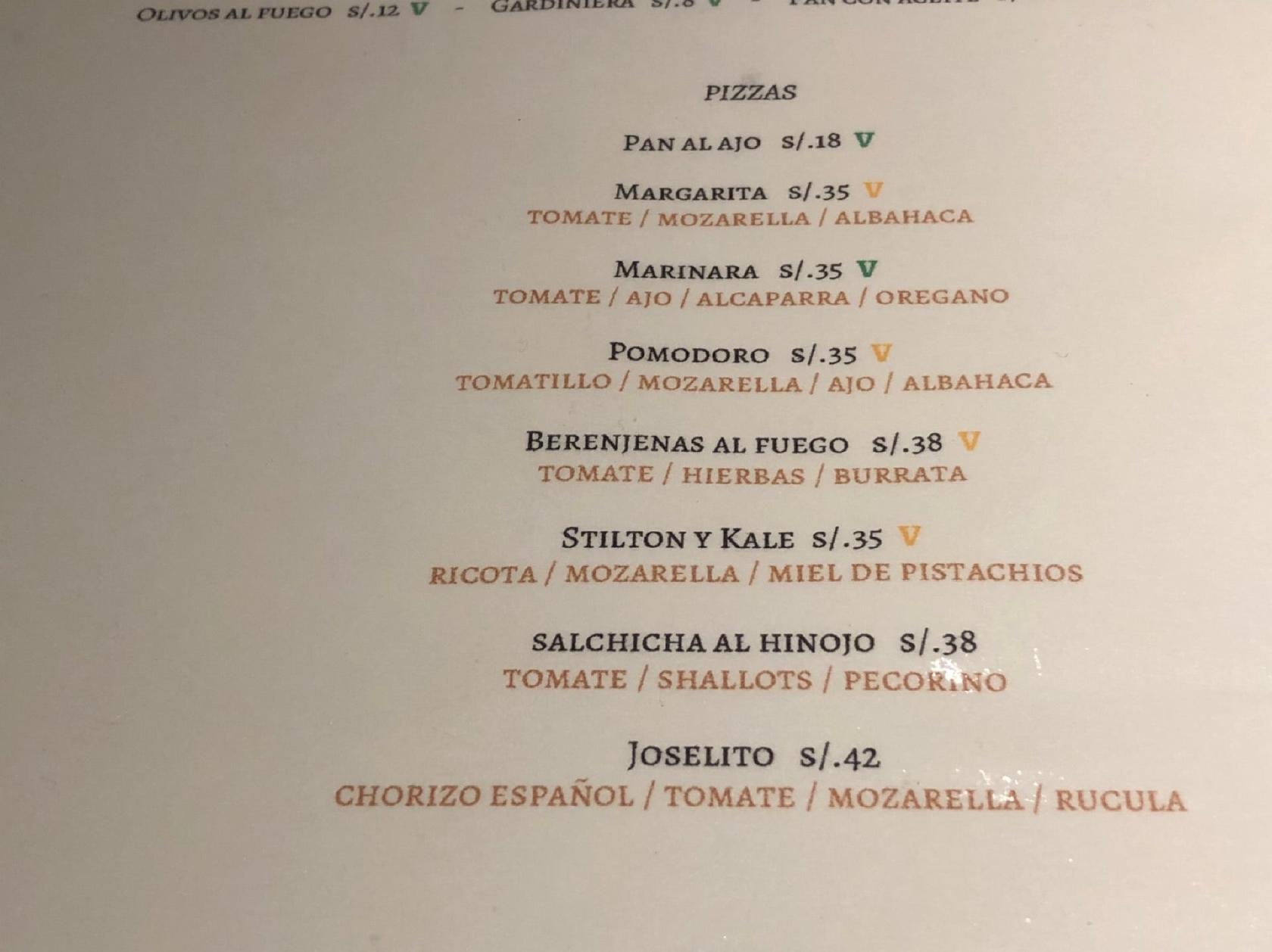 Carta del restaurante El Pan del La Chola Pizza, Miraflores, Av ...