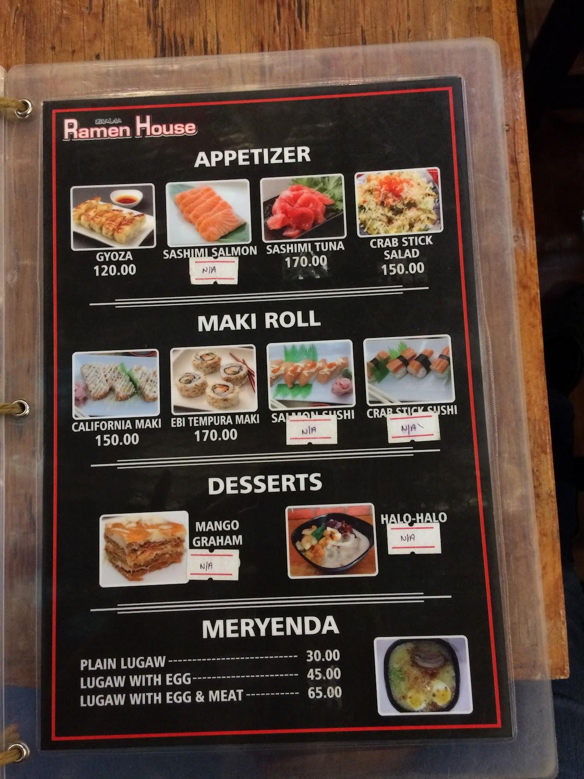 Carta del restaurante Ramen House, General Trias