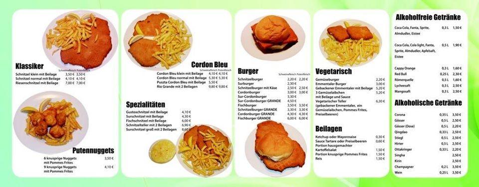 Menu at Schnitzelmax restaurant, Vienna