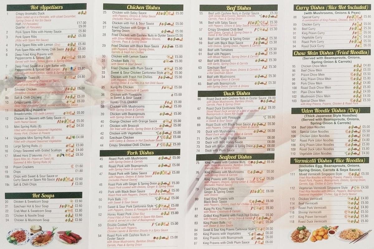 Menu at Taste of China fast food, Folkestone