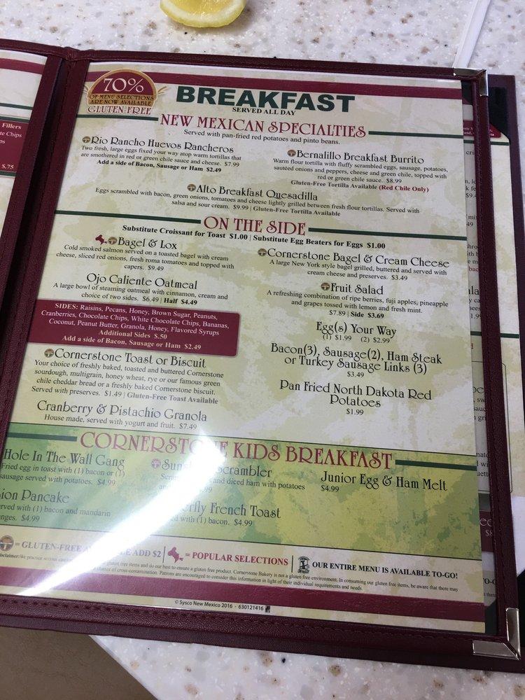 Menu at The Cornerstone Bakery & Cafe, Ruidoso, Sudderth Dr