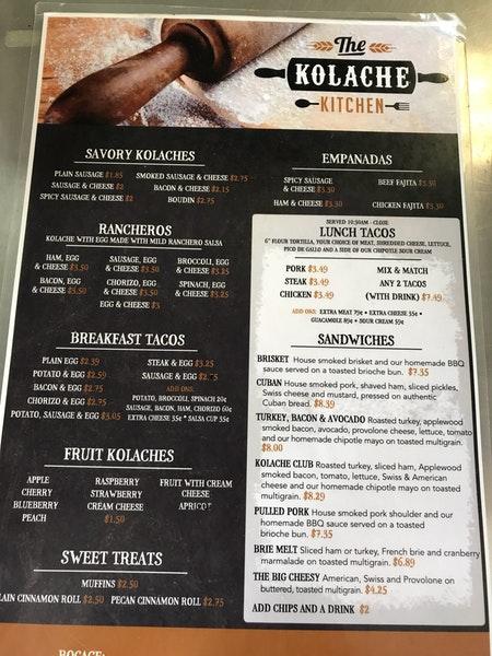 Menu at The Kolache Kitchen - Bocage restaurant, Baton Rouge, Jefferson Hwy