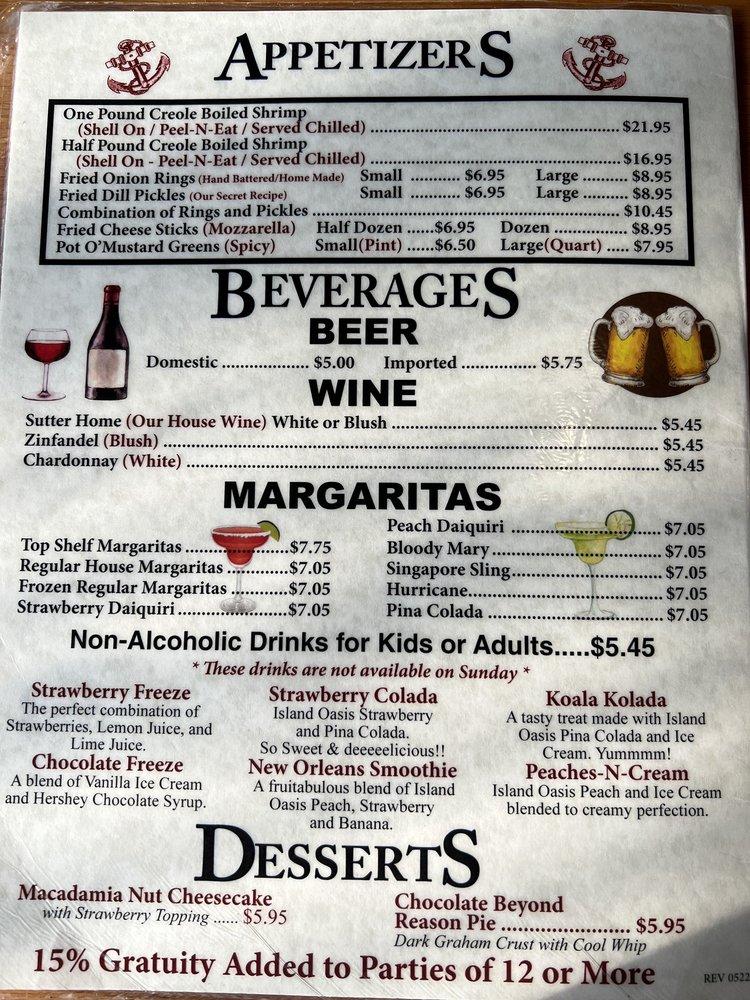 Menu at Top O' The River restaurant, Guntersville