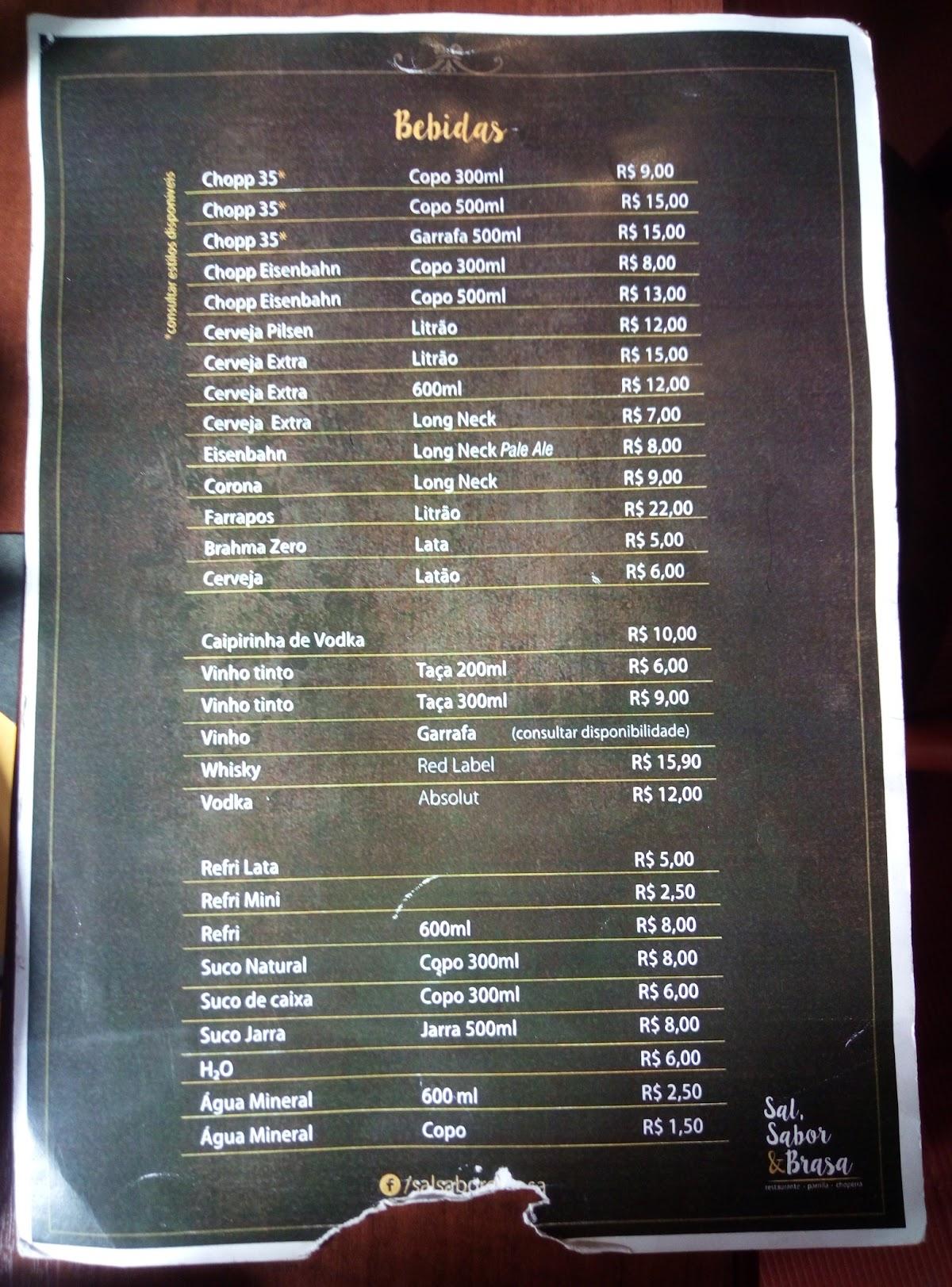 Menu em Sal, Sabor & Brasa restaurante, Pelotas