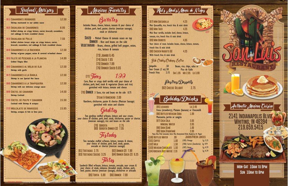 Menu at San Luis restaurant, Whiting