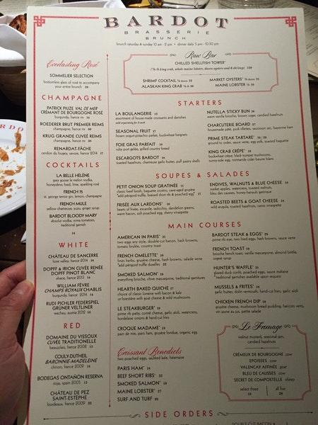 Menu at Bardot Brasserie, Las Vegas, 3730 S Las Vegas Blvd