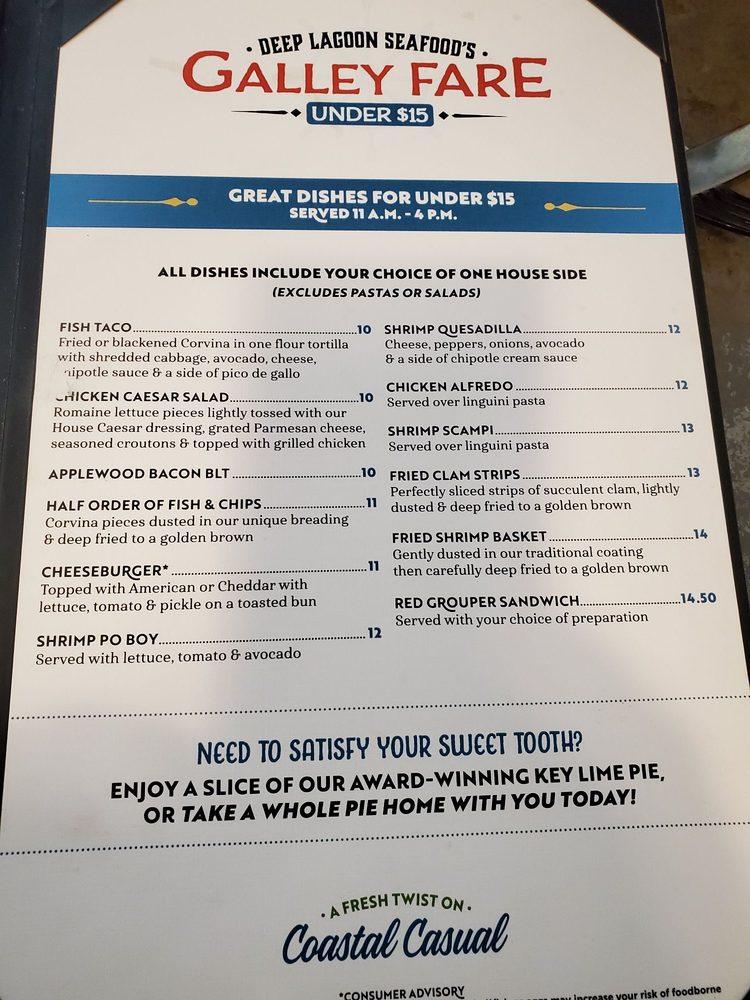 Menu at Deep Lagoon restaurant, Naples, Tamiami Trail N