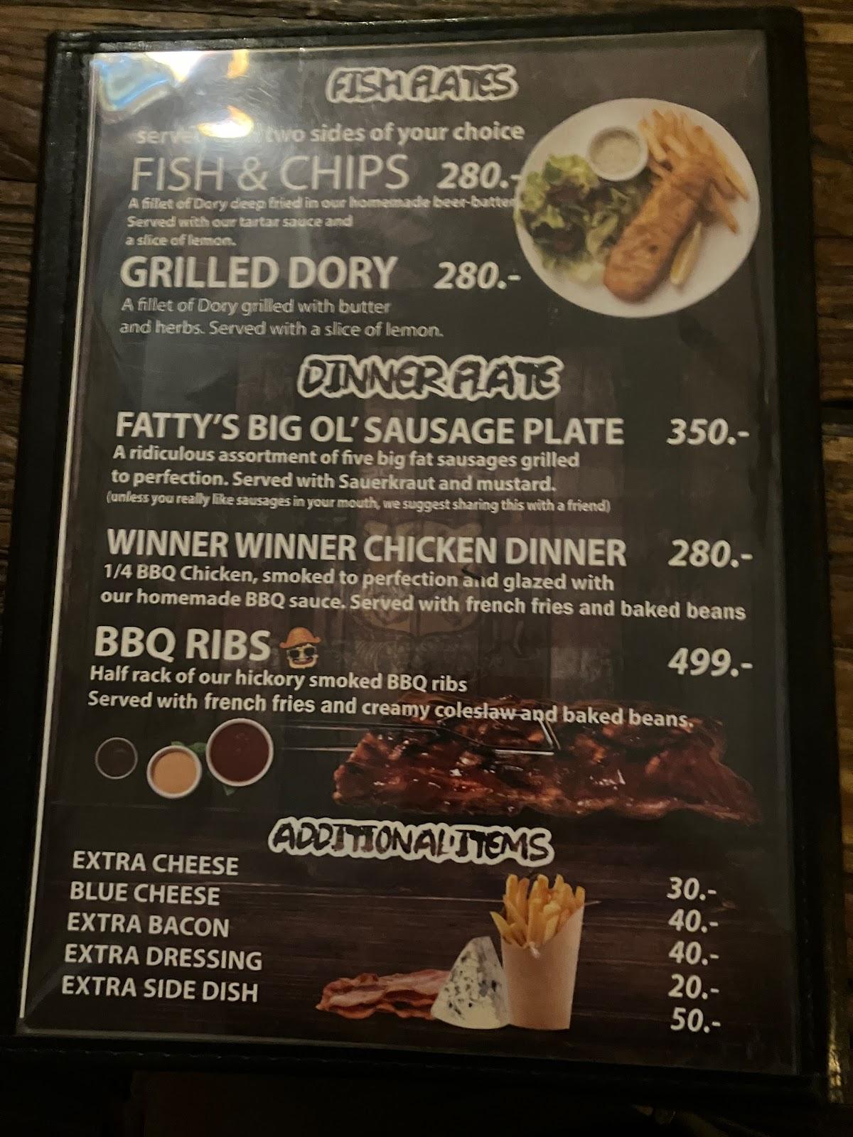 Menu at Fatty's Bar & Diner, Bangkok