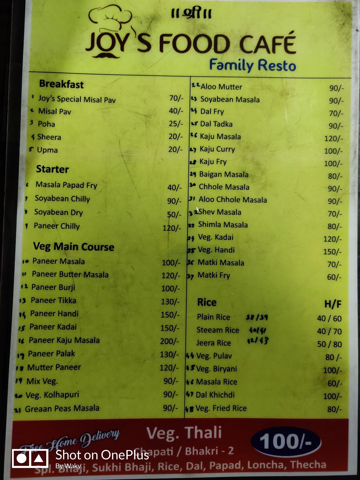 Menu at Joy's Food Cafe Family Resto, Navi Mumbai