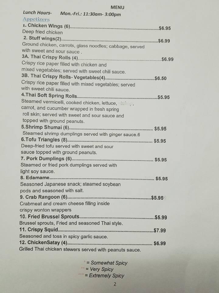 Menu at Nam Khong restaurant, Westerly, 105 Franklin St