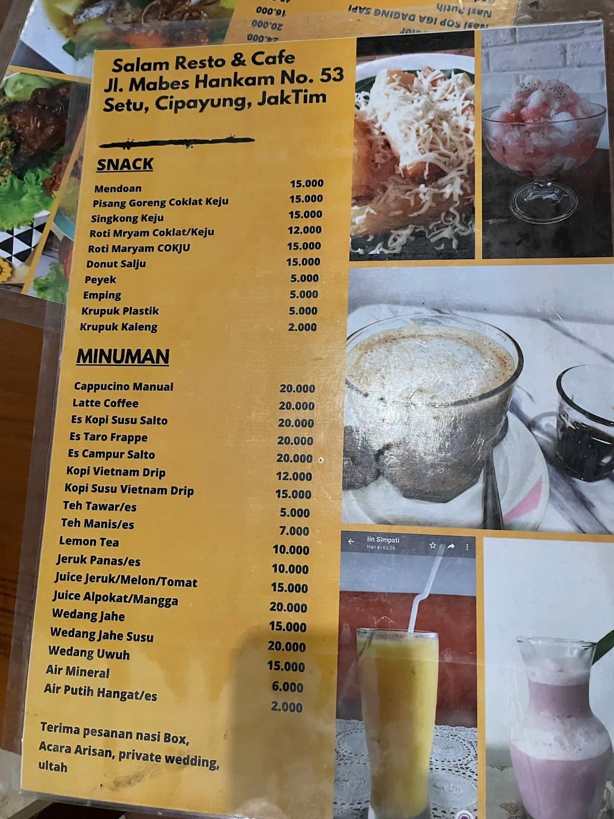 Menu at Salam Resto & Cafe, East Jakarta, Jl. Raya Mabes Hankam No.53