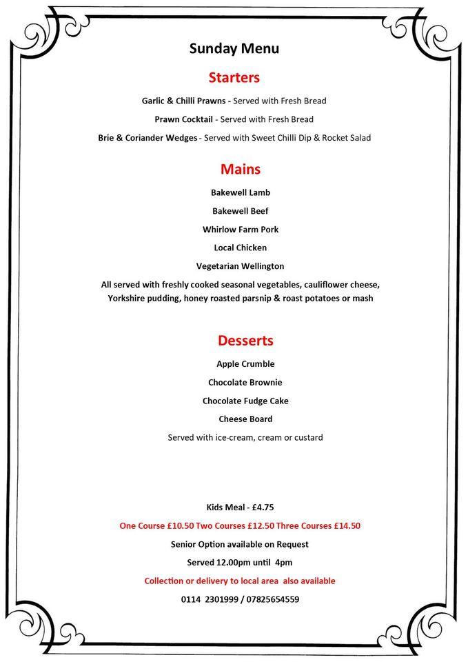 Menu at The Bulls Head pub & bar, Sheffield