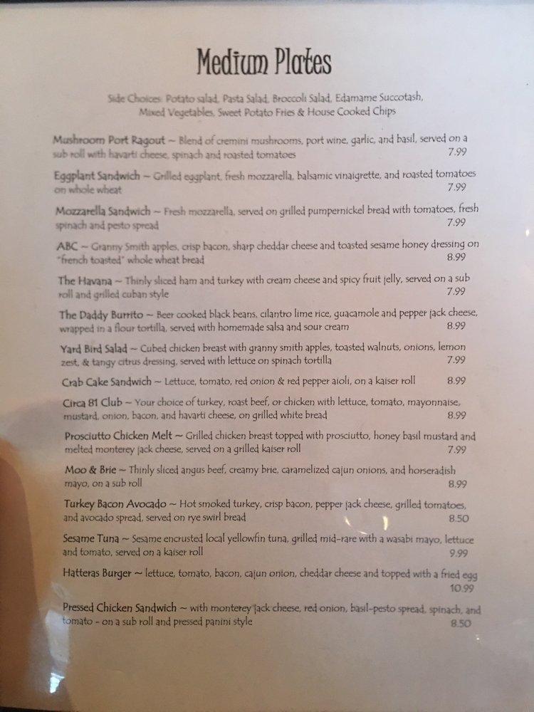 Menu at Circa 81 pub & bar, Morehead City
