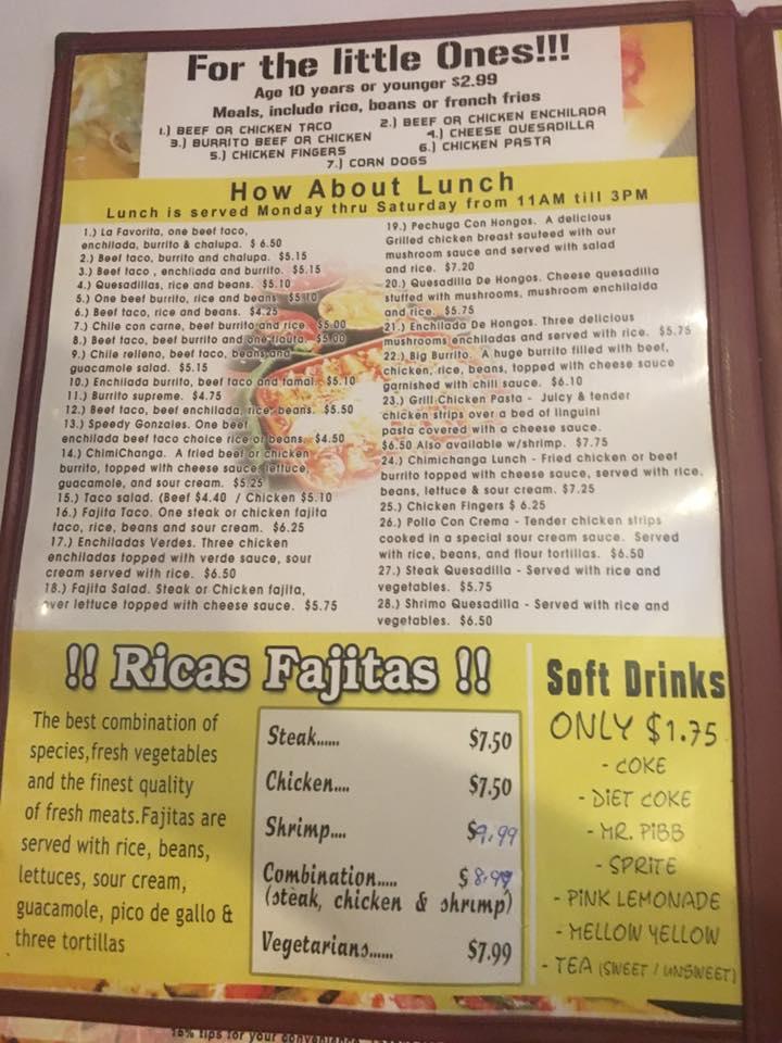 Menu at Los Arcos Mexican Resturant restaurant, Macon, US-45