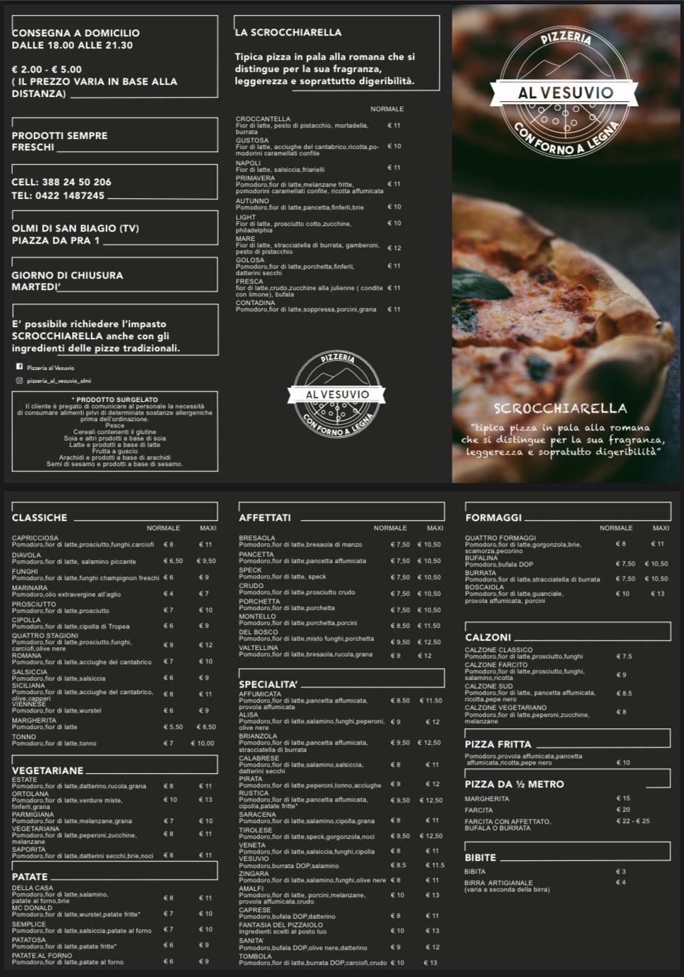 Speisekarte von Al Vesuvio pizza, Olmi, Piazza da Prà
