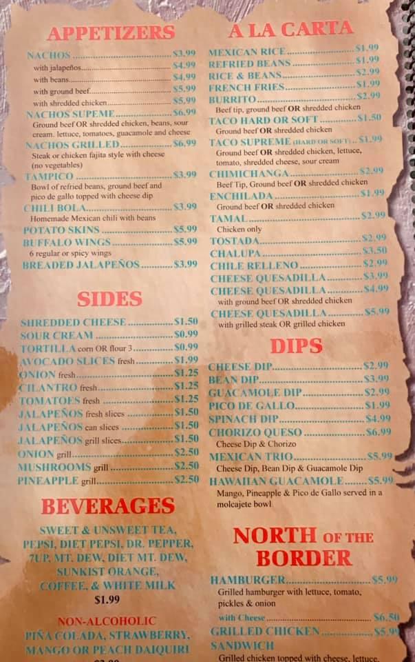 Menu at Mi Hacienda Mexican Restaurant Bar & Grill, Coeburn