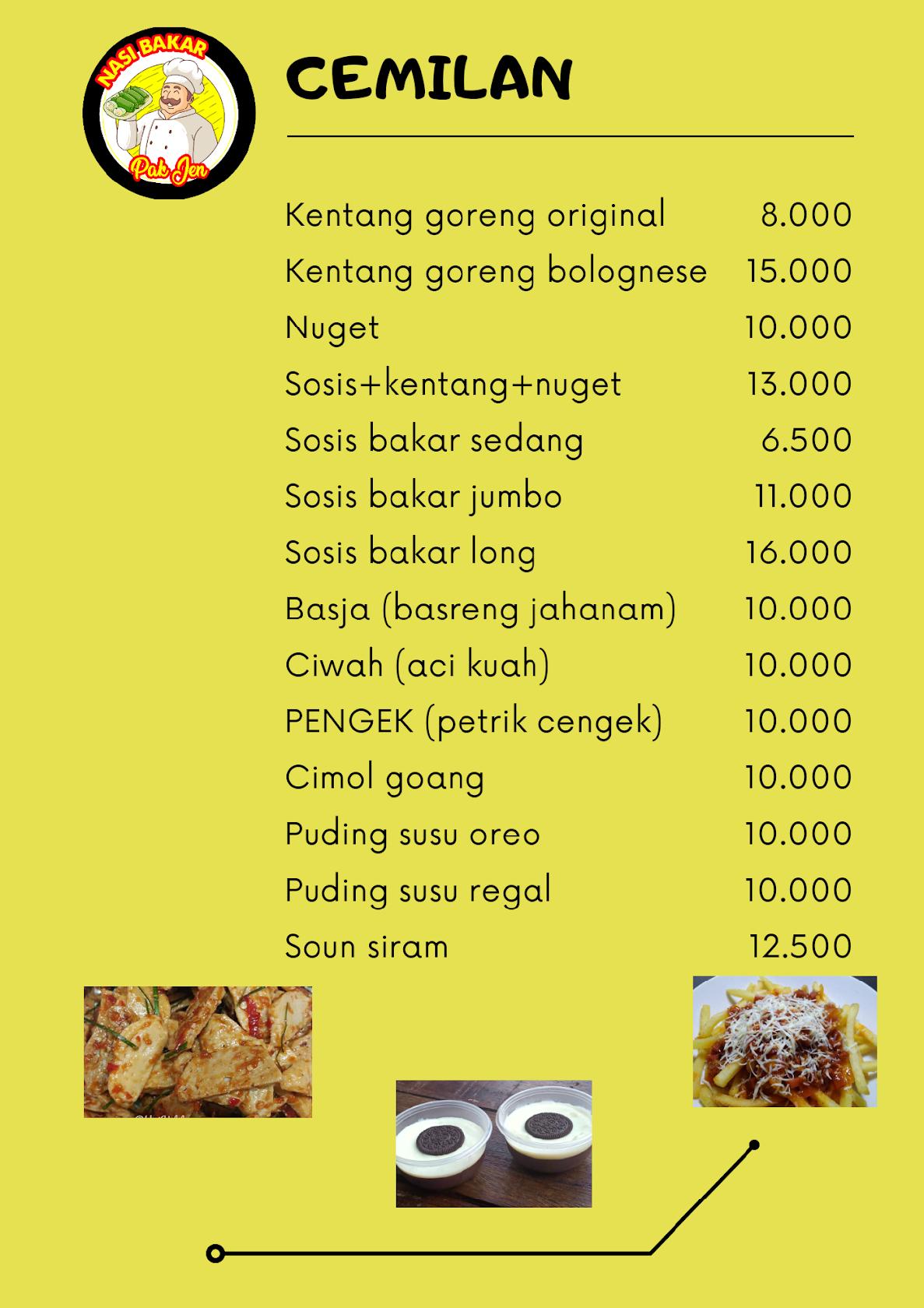 Carta del restaurante Nasi Bakar Pak Jen, Kuningan