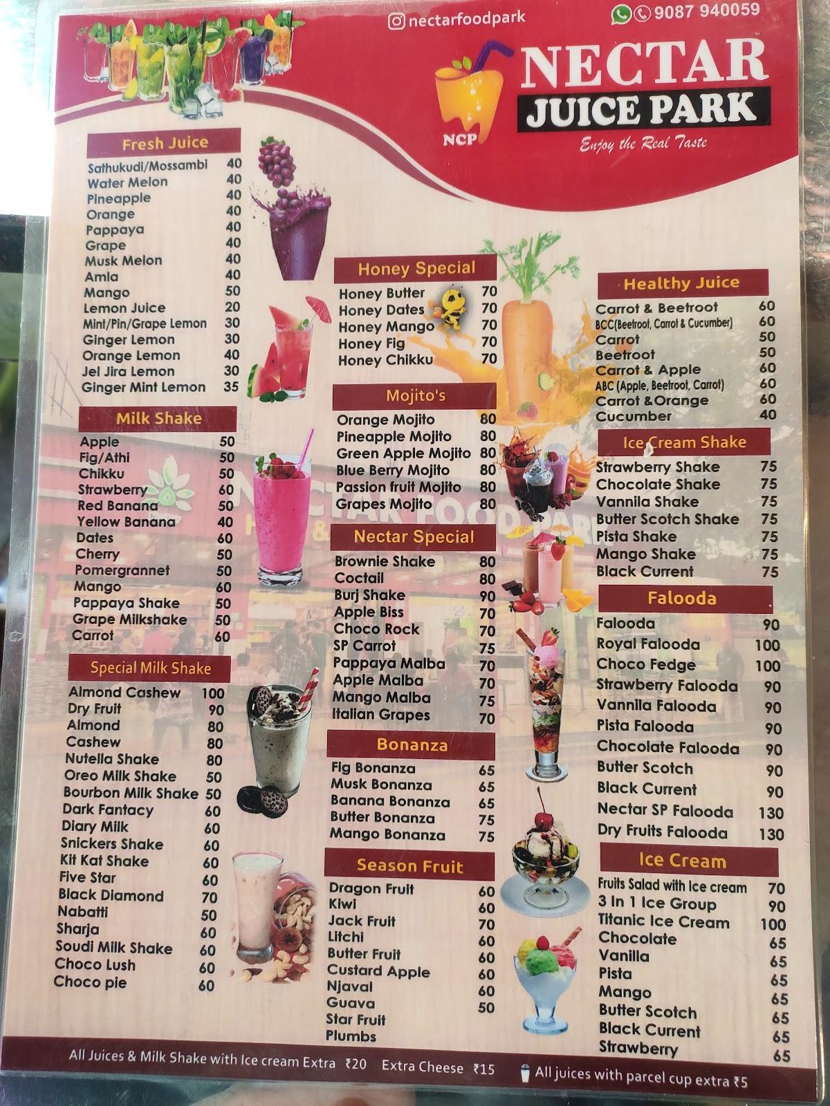 Menu at Nectar Food Park, Chennai, opposite Ima College