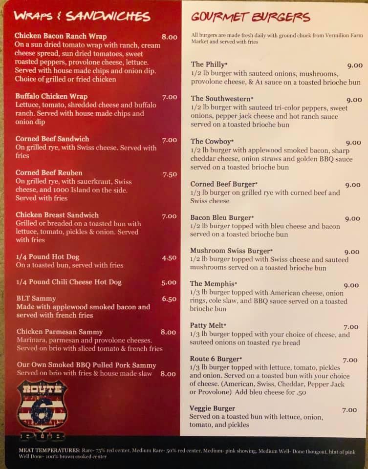 Menu at Route 6 Pub-Vermilion, OH, Vermilion