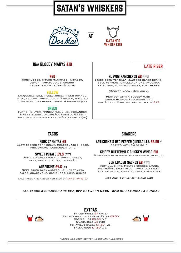 Menu at Satan's Whiskers pub & bar, London