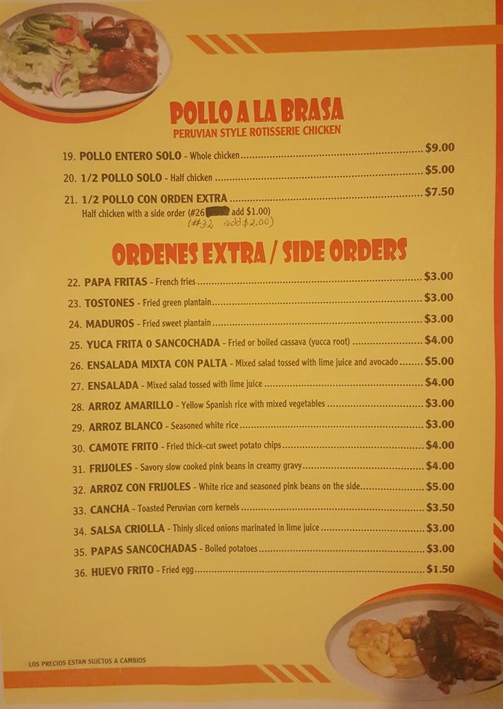 Menu at Super Pollo restaurant, Brick
