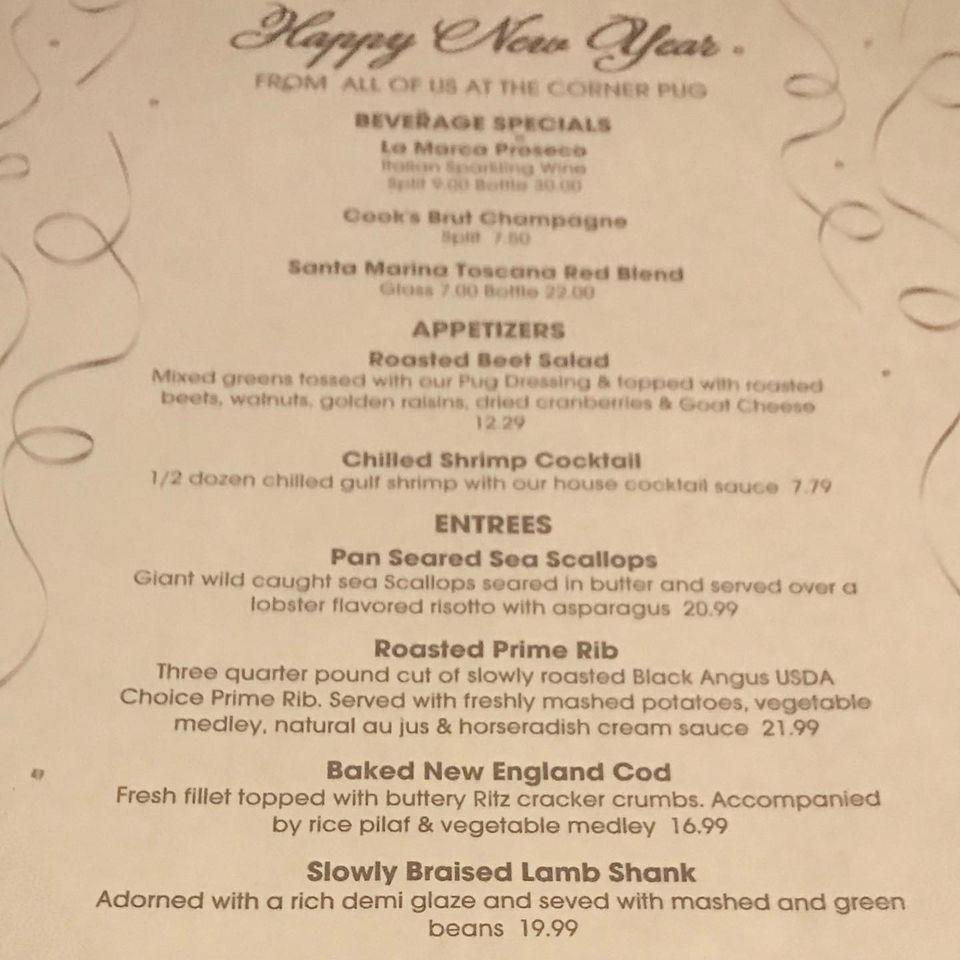 Menu at The Corner Pug pub & bar, West Hartford