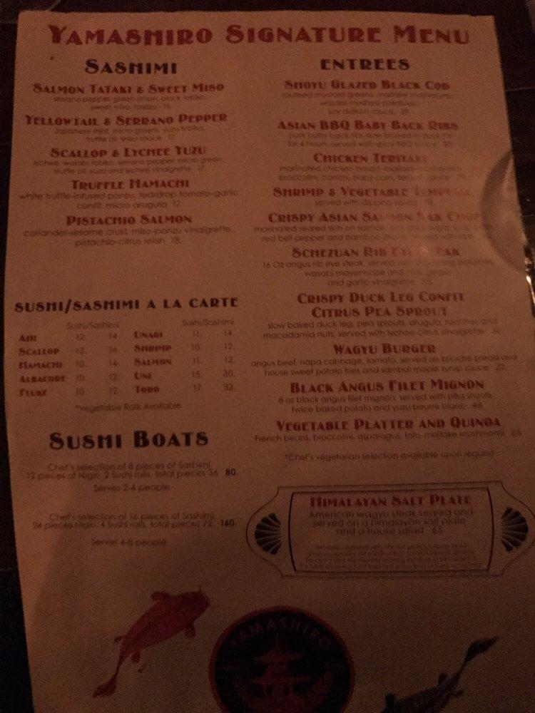 Menu at Yamashiro Hollywood restaurant, Los Angeles