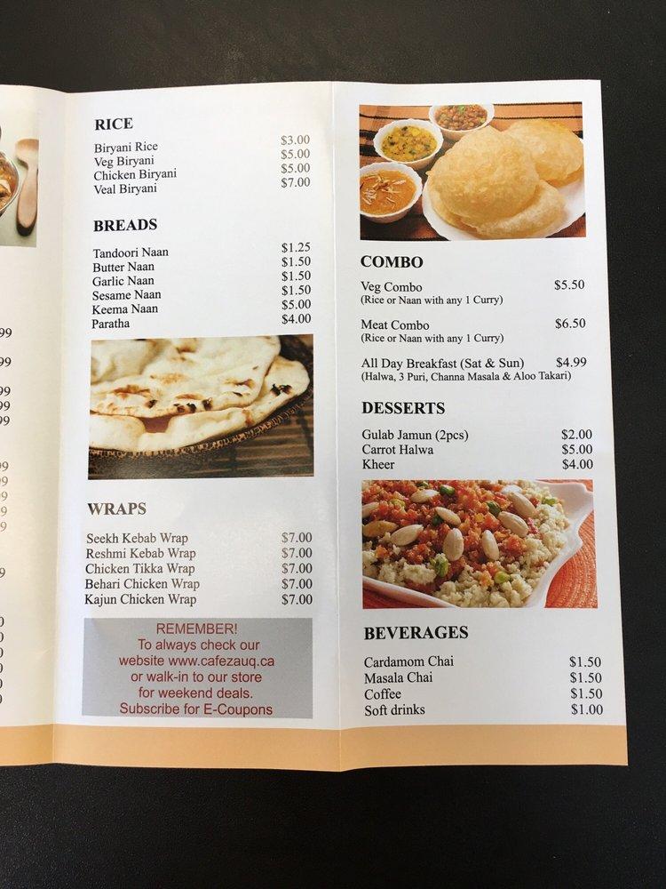 Menu at Cafe Zauq Takeout & Catering, Milton