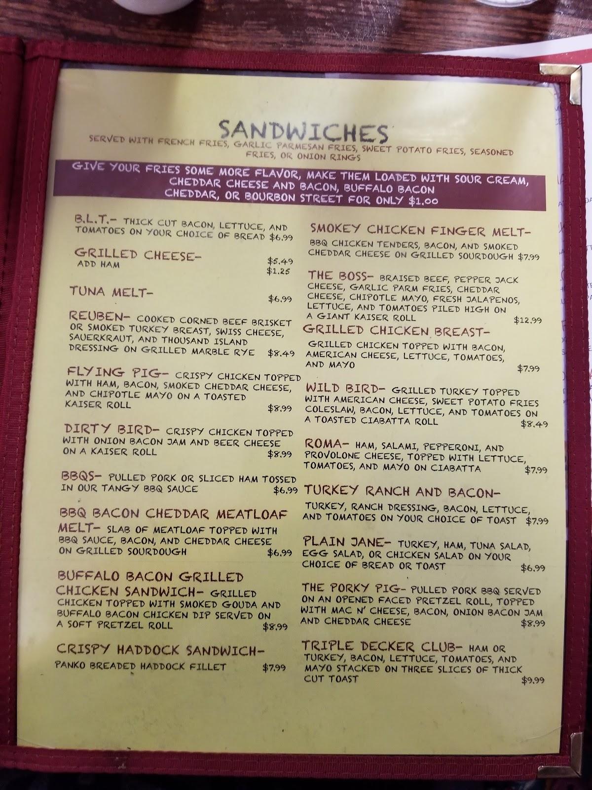 Menu at Harvest Moon restaurant, Williamsport