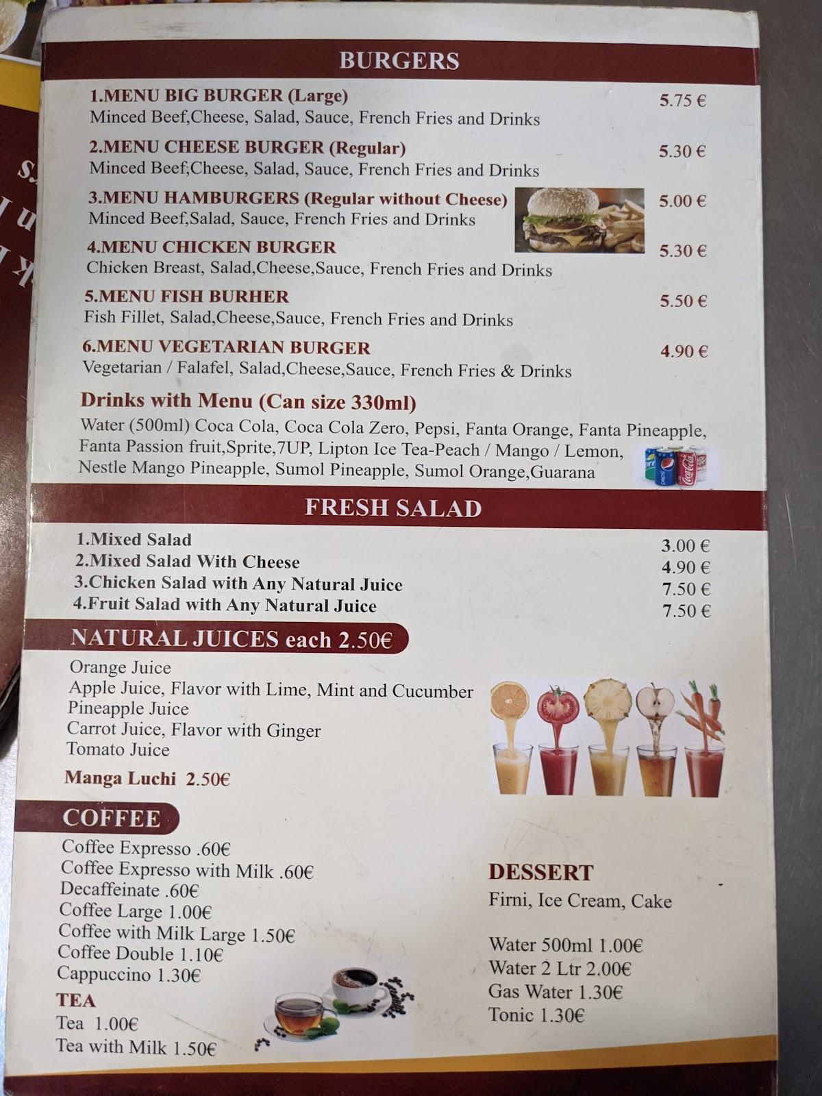 Menu at Pizza Alif Kebab pizzeria, Lisbon
