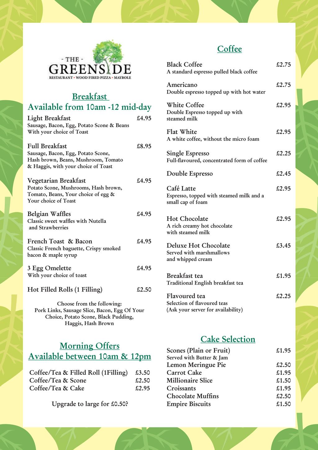 Menu at The Greenside Restaurant, Maybole