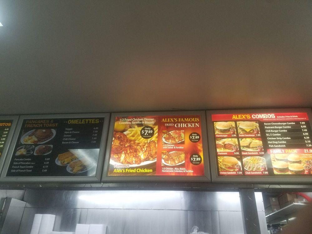 Menu at Alex Burgers restaurant, Los Angeles, E Olympic Blvd