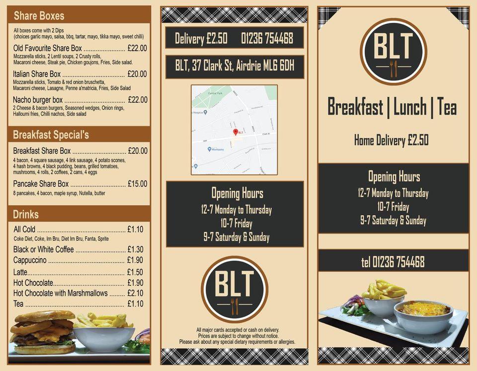 Menu at BLT restaurant, Airdrie
