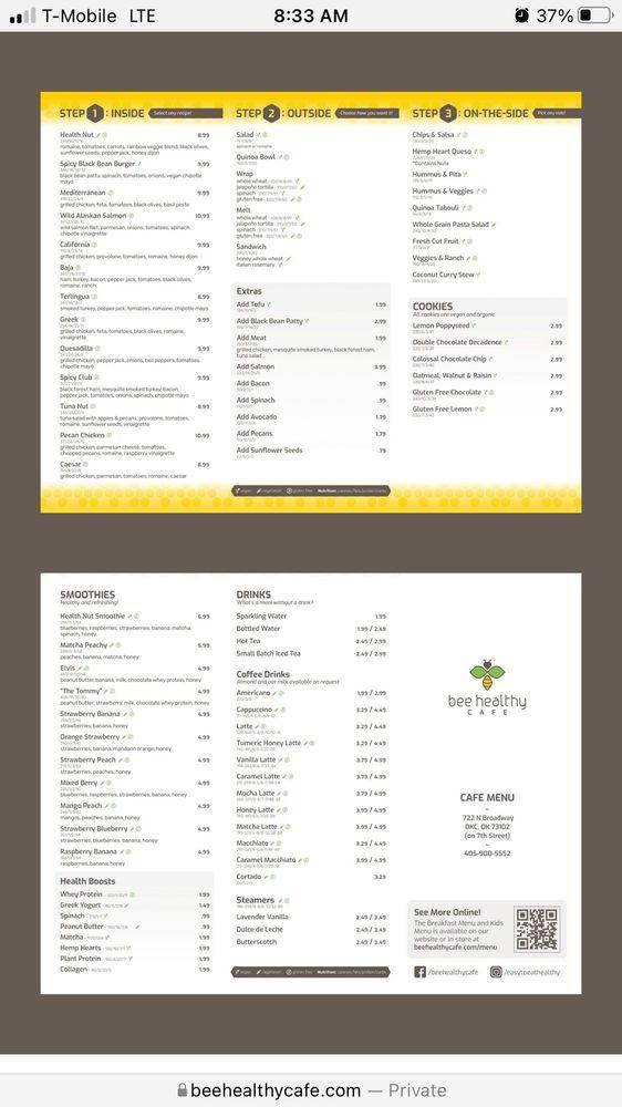 Carta de Bee Healthy Cafe (Del City), Del City