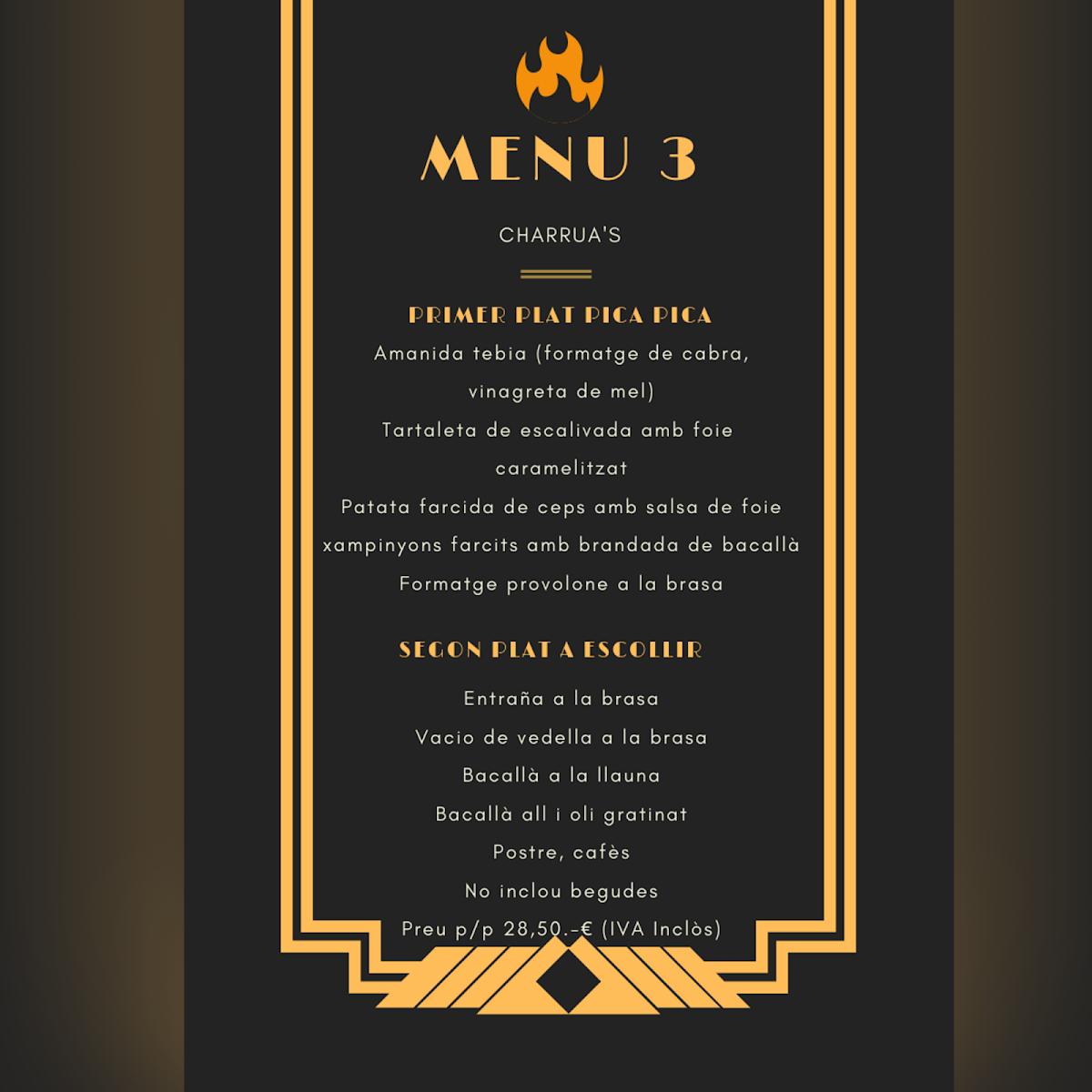 Carta de Charrúa's Braseria Pizzeria, San Juan Despí