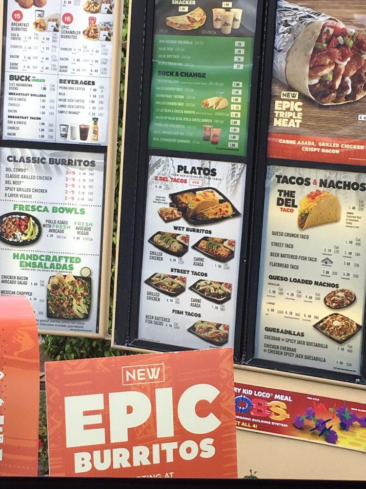 Menu at Del Taco fast food, Covina