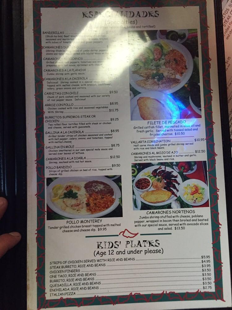 Menu at Durango's restaurant, Lexington
