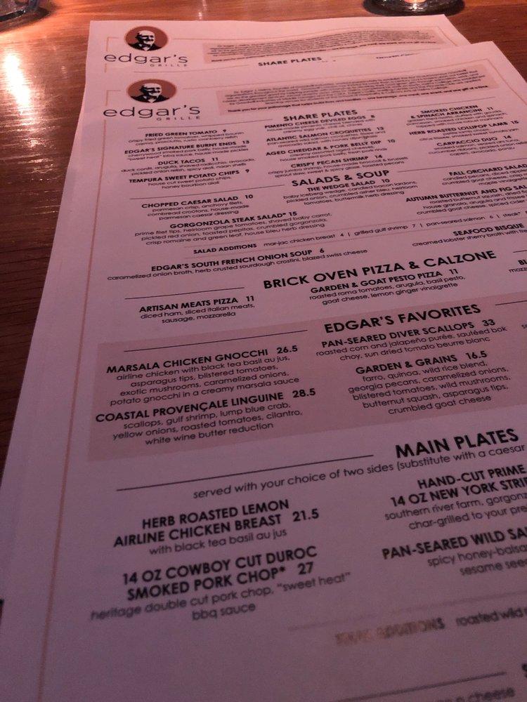 Menu at Edgar's Grille restaurant, Augusta