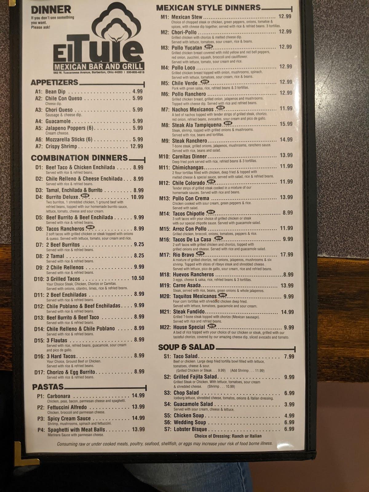 Menu at El Tule Mexican Bar & Grill, Barberton